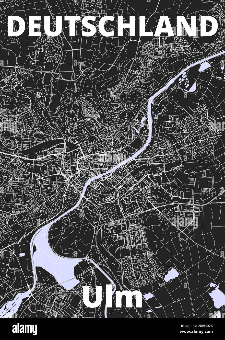 City Ulm map with streets rivers and lakes germany Stock Photo - Alamy