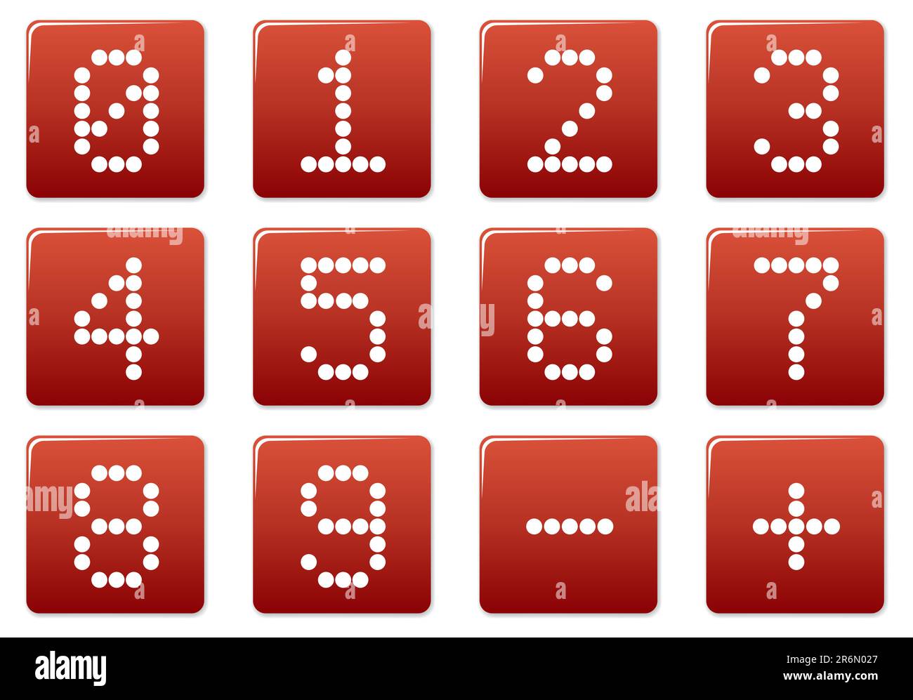 Digits square icons set. Red - white palette. Vector illustration Stock ...