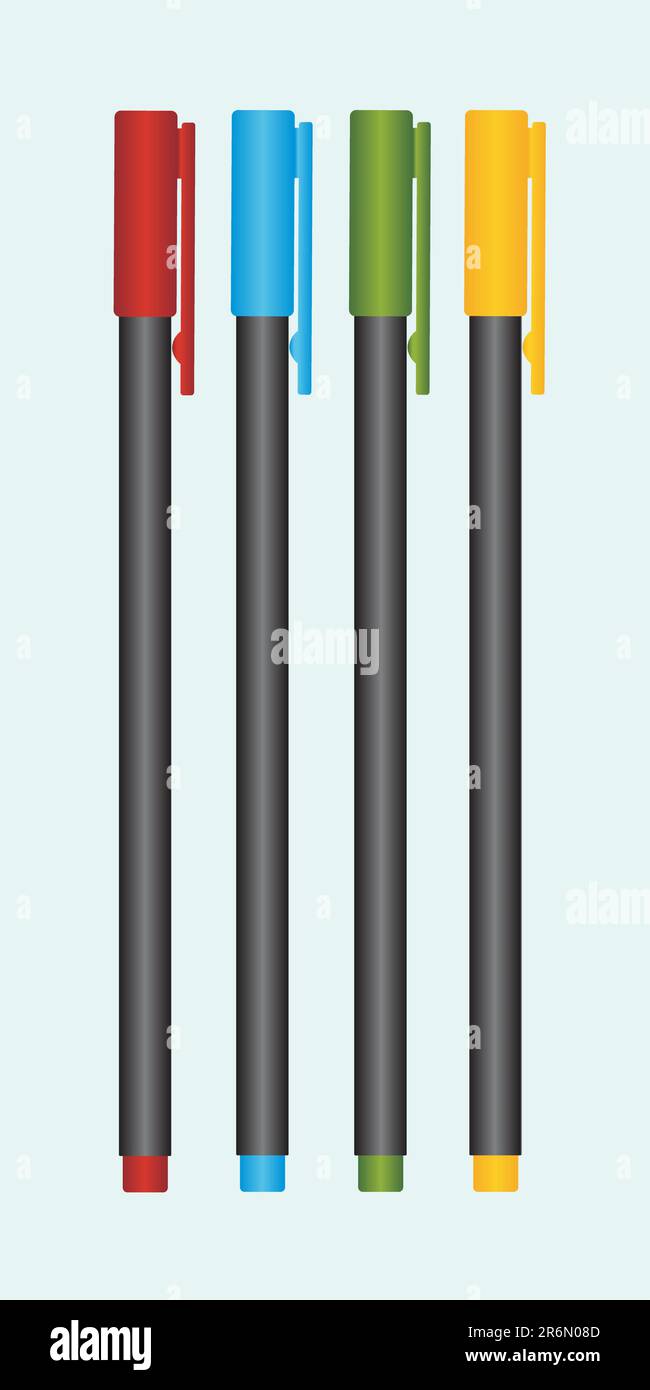 Vector pens in red, blue, green and yellow colors Stock Vector Image ...