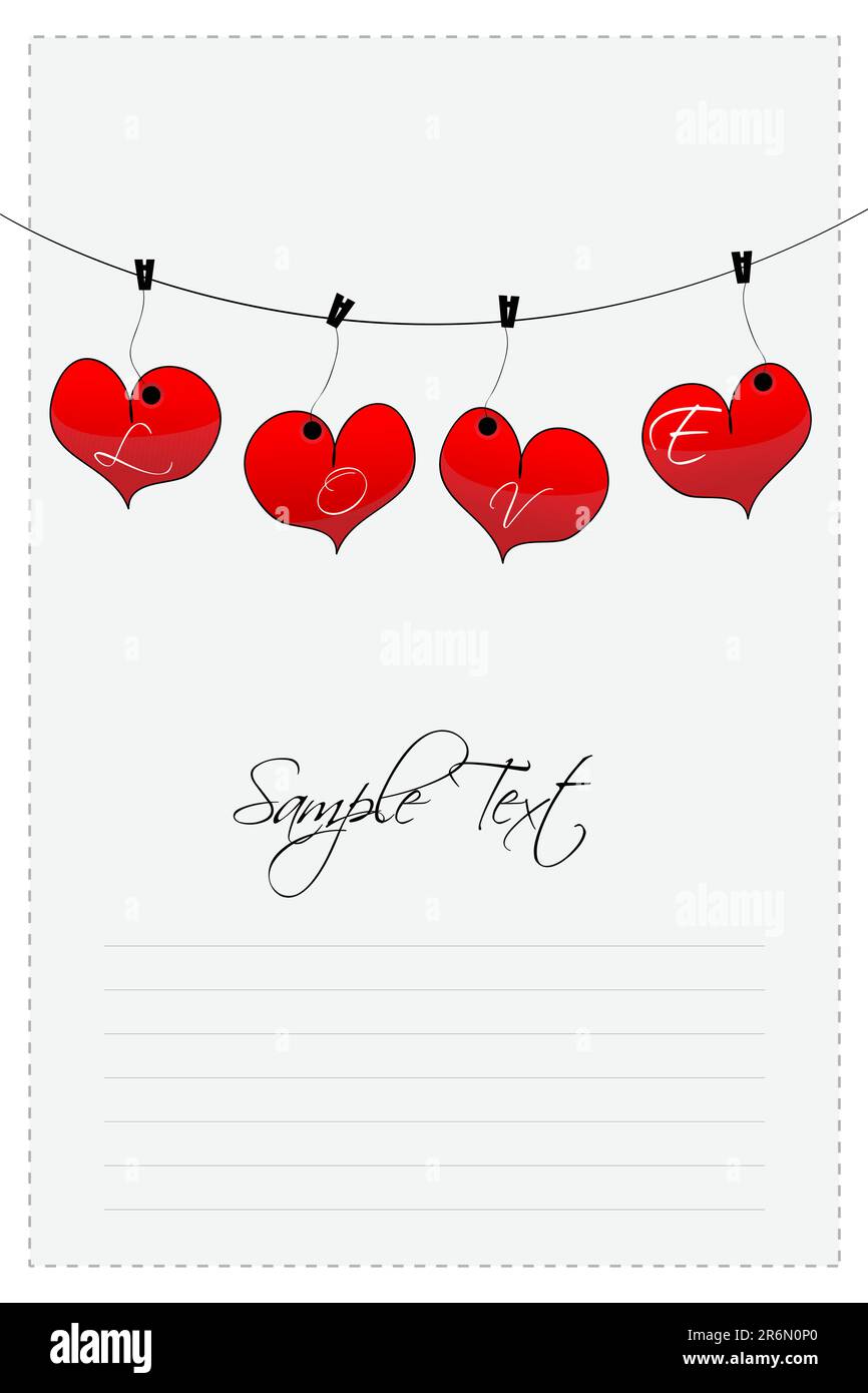 illustration of hanging hearts on sample text template Stock Vector ...