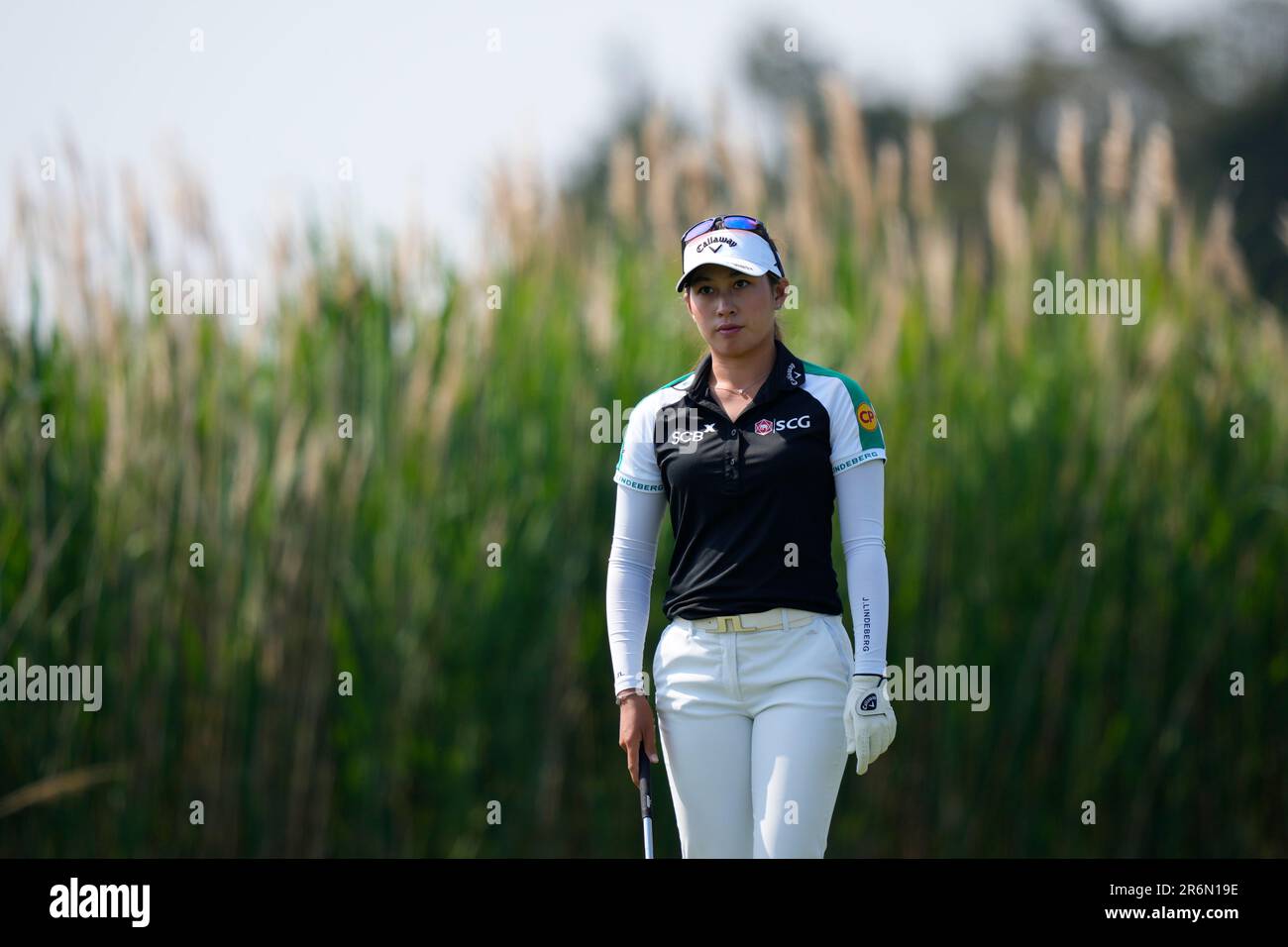 Atthaya Thitikul, of Thailand, plays during the first round of the ...