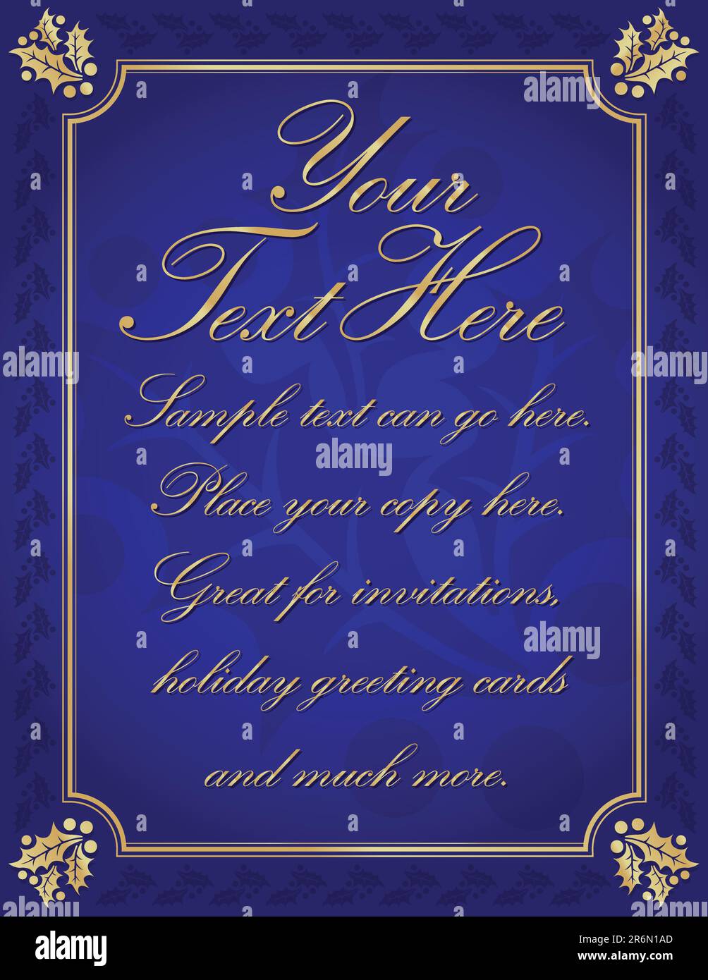 Blue Elegant Gold Holly Bordered Background with Room For Your Own Text ...