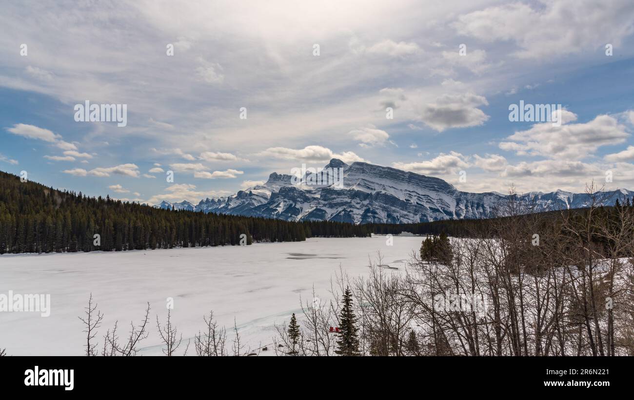 Spring time views in Banff National Park during April with snow ...