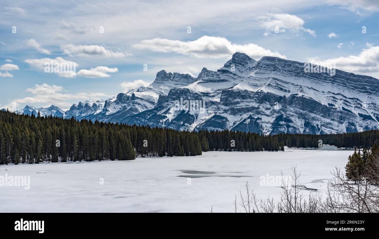 Spring time views in Banff National Park during April with snow ...