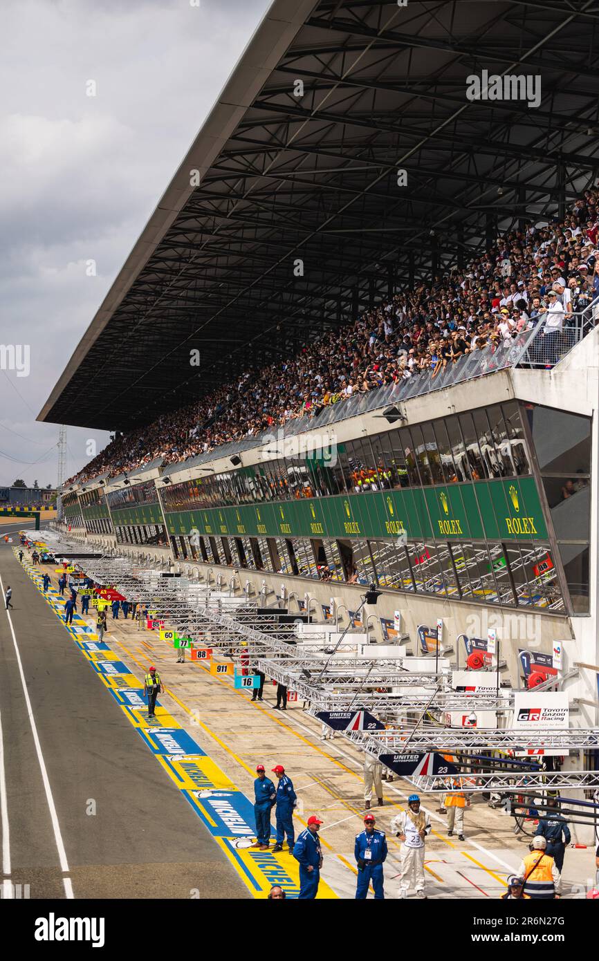 Crowd, grandstand during the 24 Hours of Le Mans 2023 on the Circuit ...