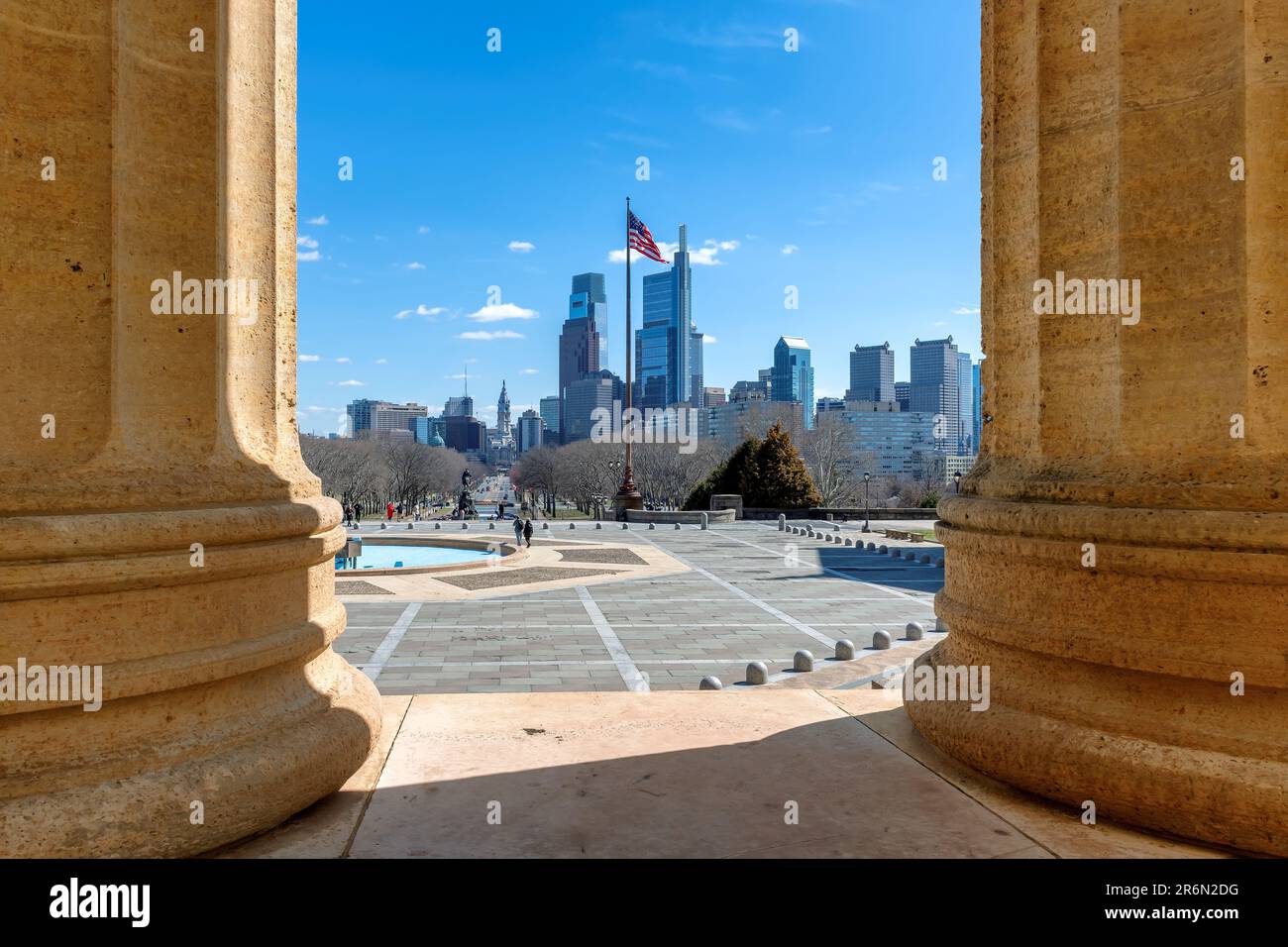 Philadelphia city skyline in spring sunny day from columns of ...