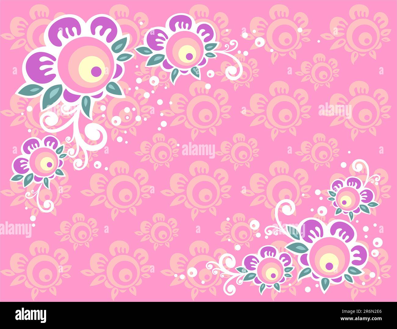 Romantic floral pattern on a pink background. Digital illustration ...