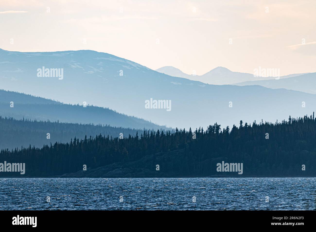 Wilderness landscape view of lake area in Yukon Territory during ...