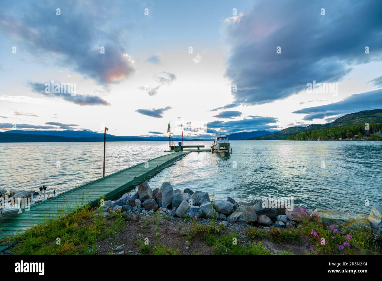 Wilderness landscape view of lake area in Yukon Territory during ...