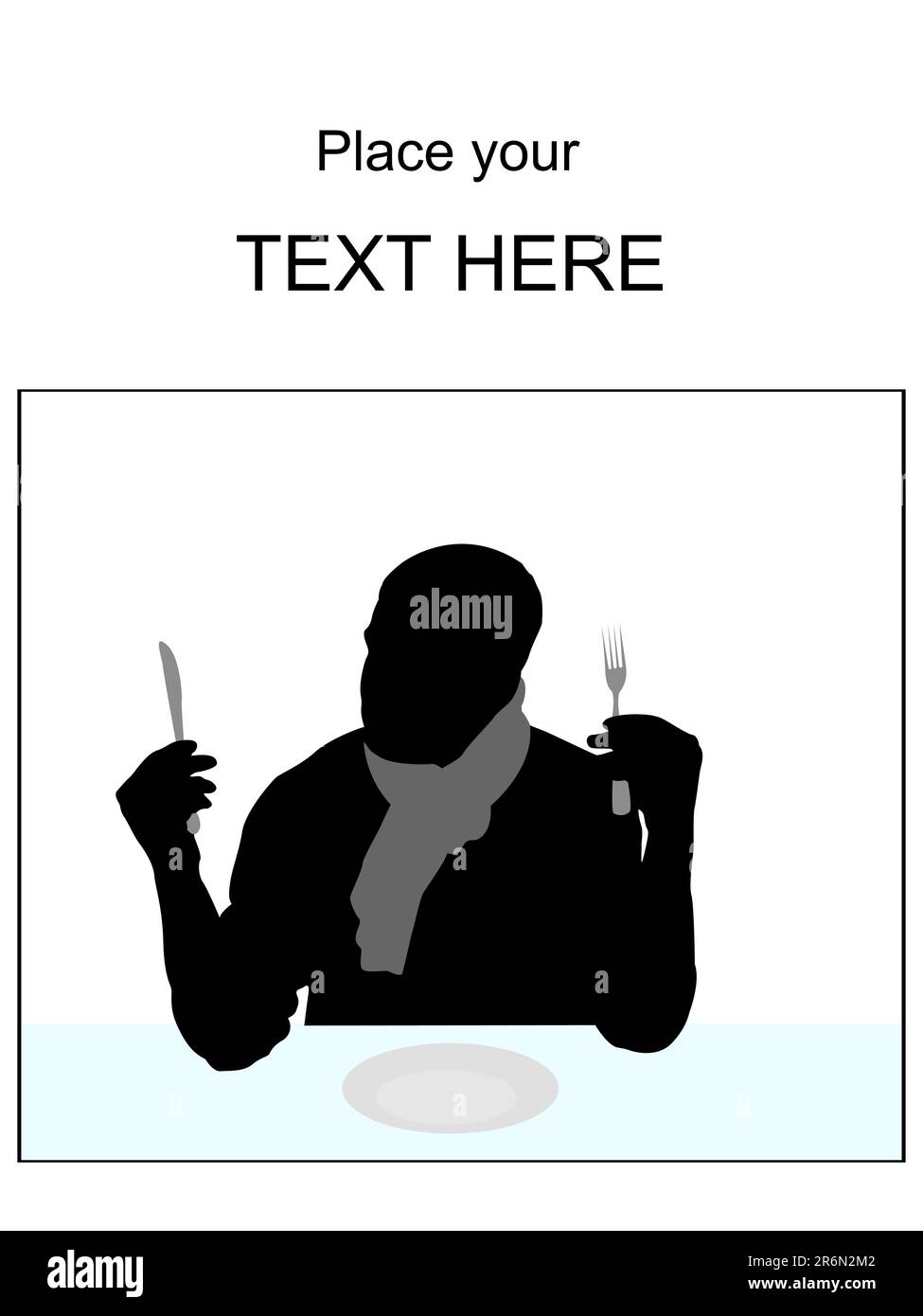 silhouette of young man holding fork and knife with white background ...