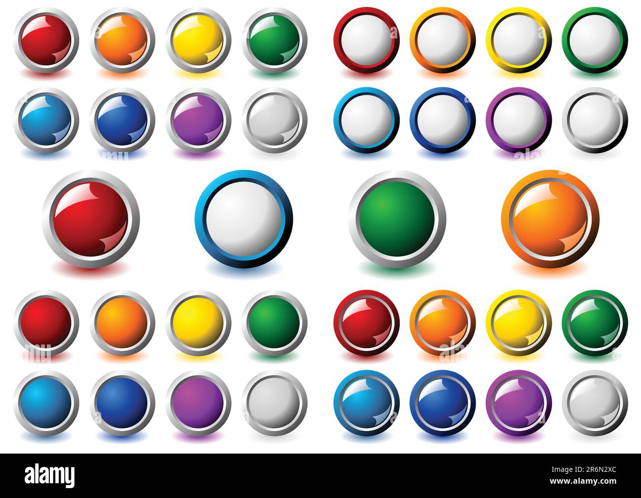 Suit of interface round buttons with different colors and metallic ...