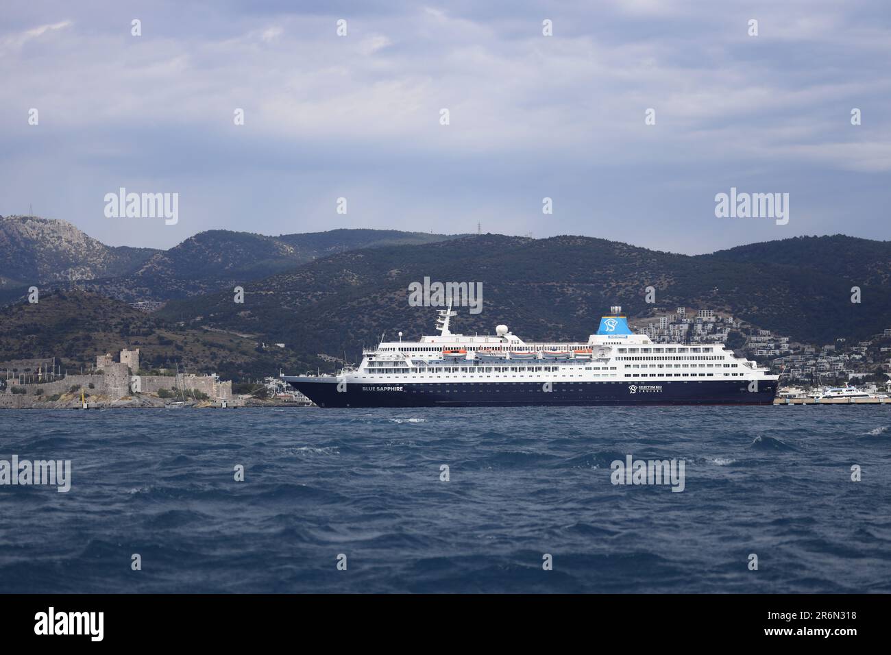 Bodrum,Turkey. 16 April 2023: The big cruise ship "Blue Sapphire" has ...