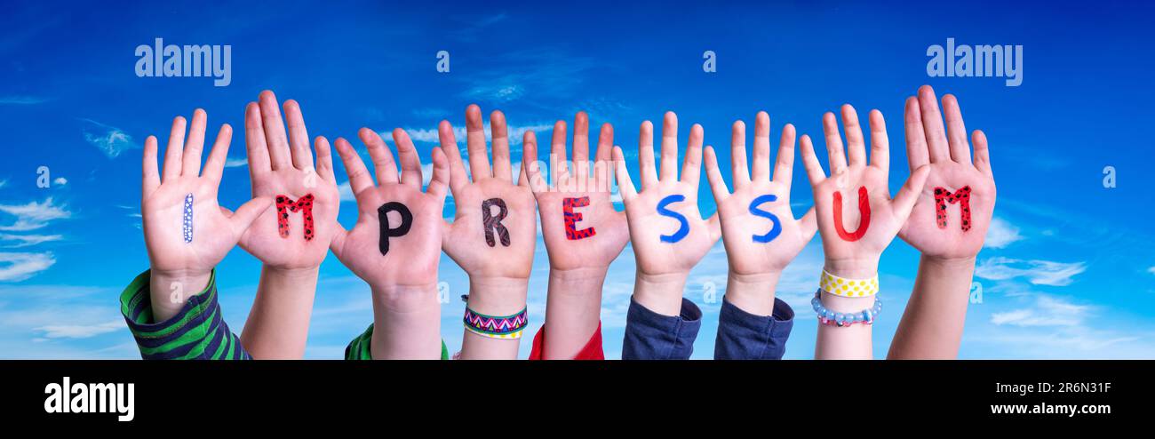 Children Hands Building Word Impressum Means Imprint, Blue Sky Stock ...