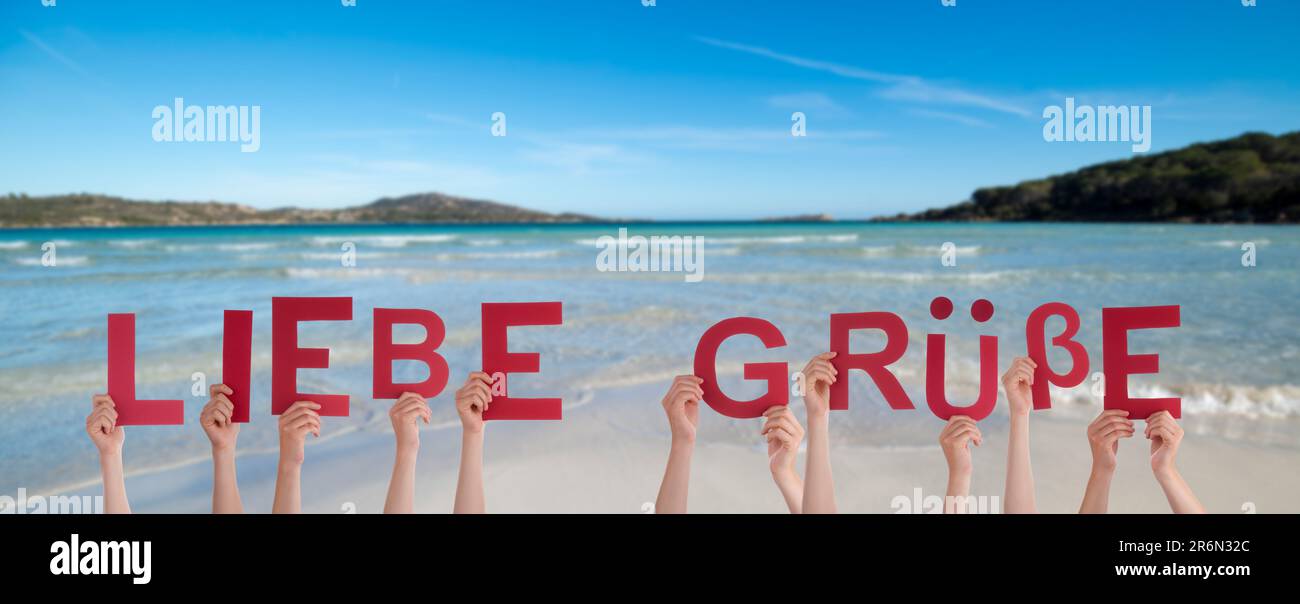 People Hands Building Word Liebe Gruesse Means Many Greetings, Ocean ...