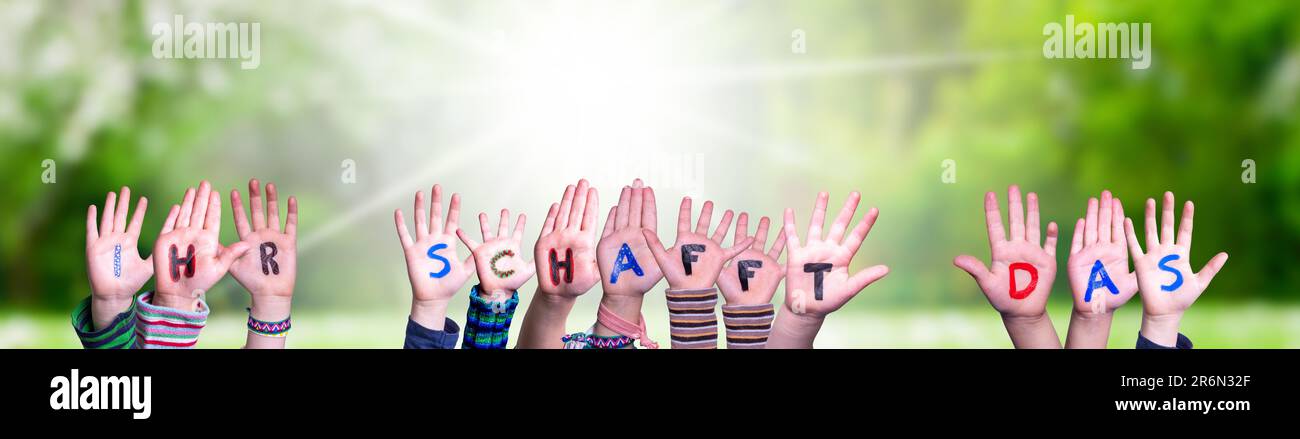 Children Hands Building Ihr Schafft Das Means You Can Do It, Grass ...