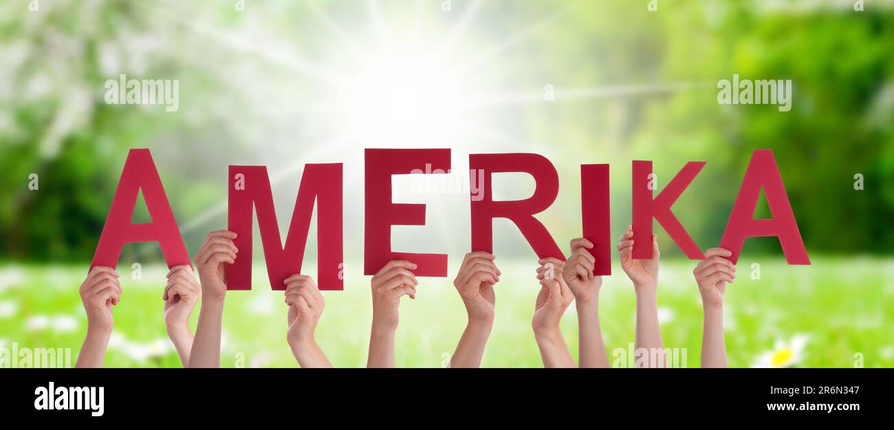 People Hands Building Word Amerika Means America, Grass Meadow Stock ...