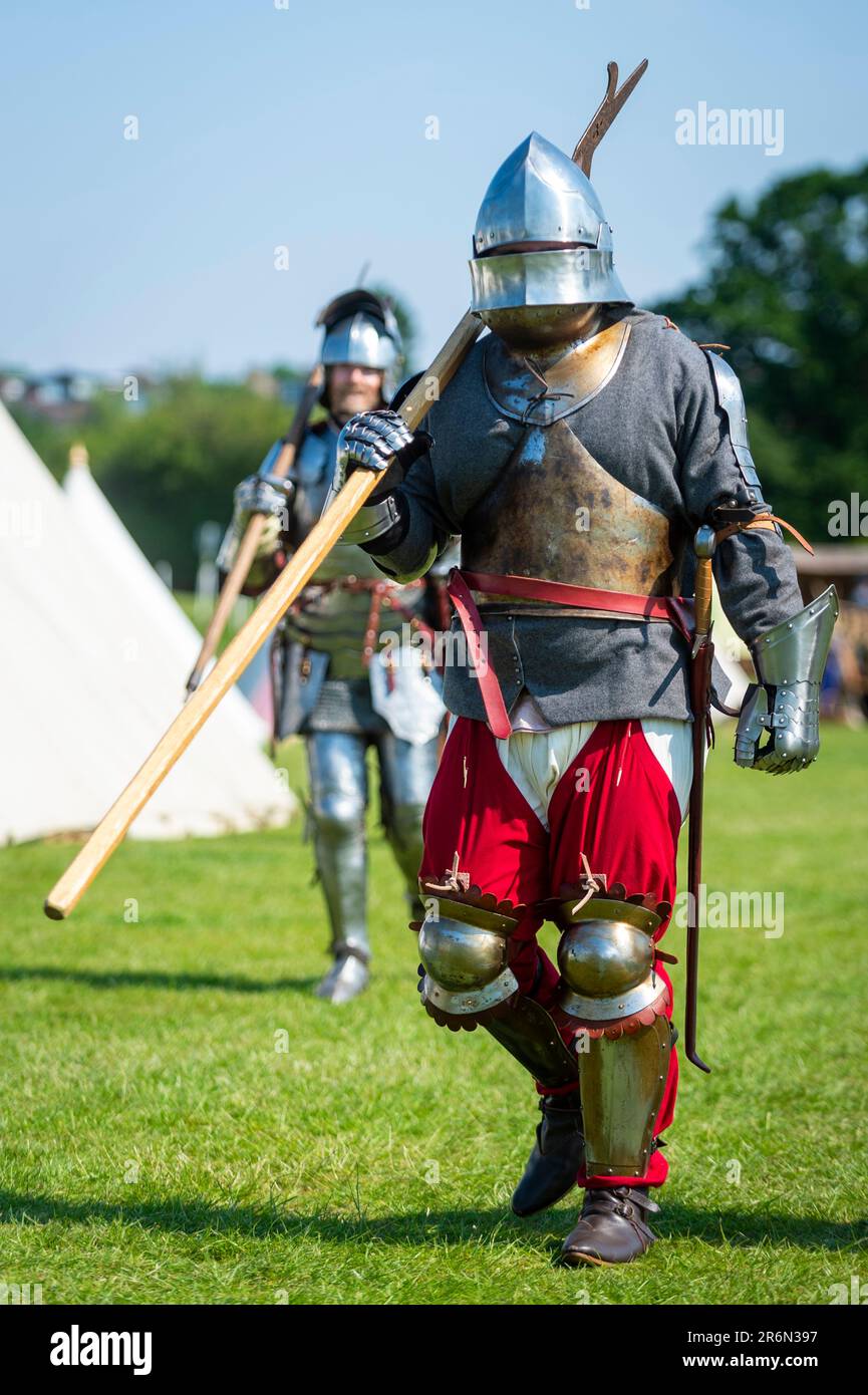 London, UK. 10 June 2023. Re-enactors take part in Barnet Medieval ...