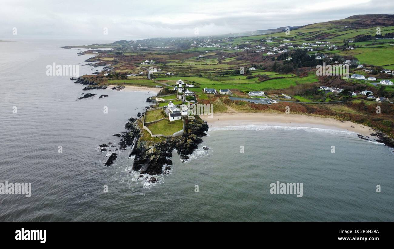 Aerial view of the white bay of the River Foyle in Inishowen with urban ...