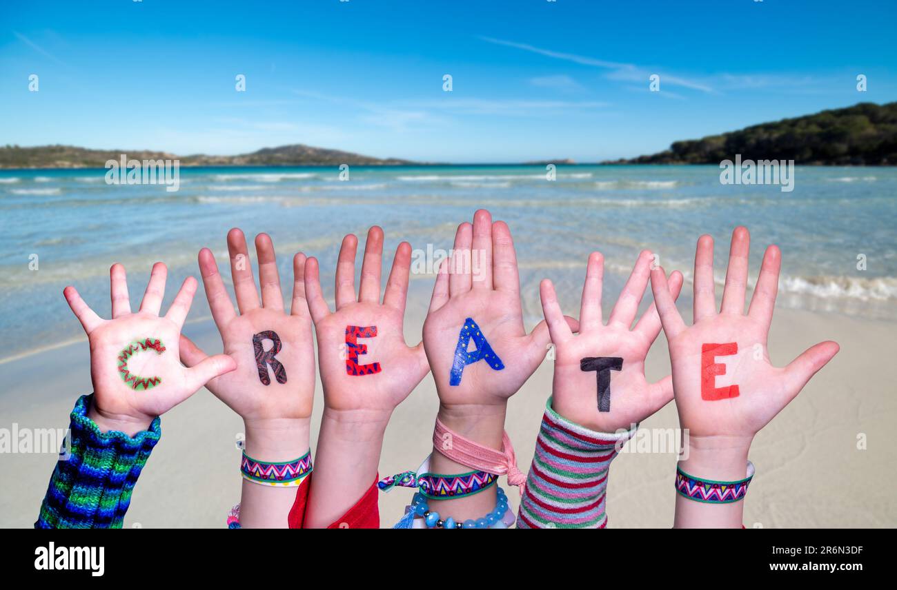 Children Hands Building Word Create, Ocean And Sea Stock Photo - Alamy