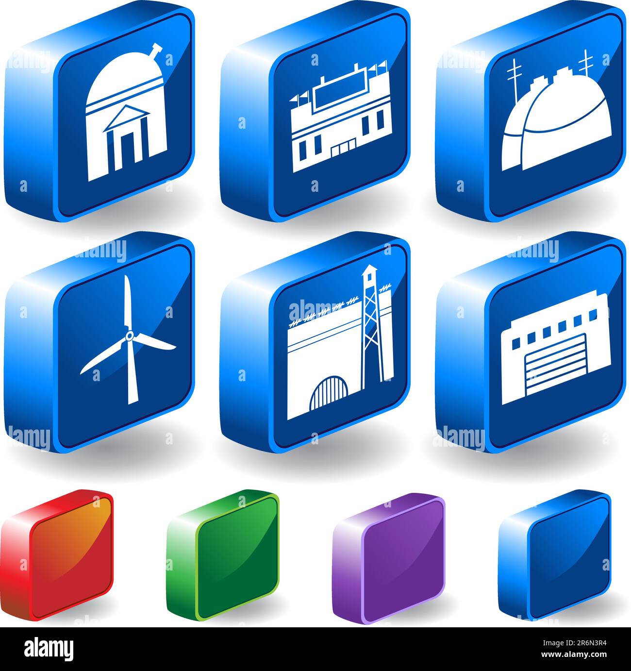 Set of 6 3D Building/Structure Icons in different colors Stock Vector ...