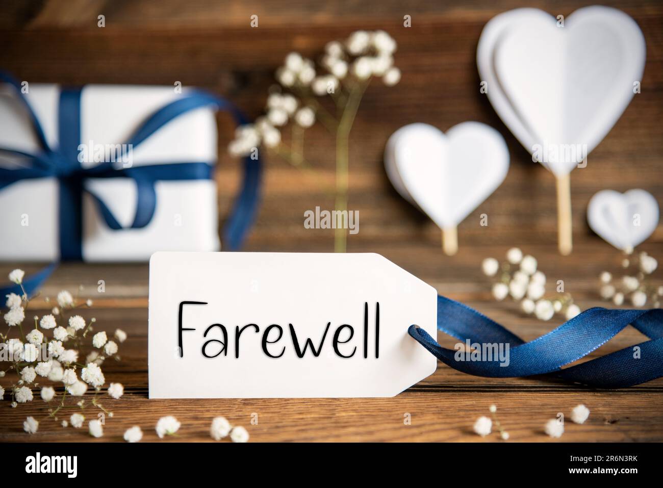 Label With White Heart Decoration, Flower, Gift, Text Farewell Stock ...