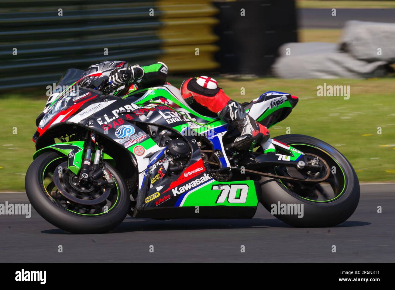 Croft Circuit, 10 June 2023. Karl Seaton riding a Kawasaki 1000 in a ...