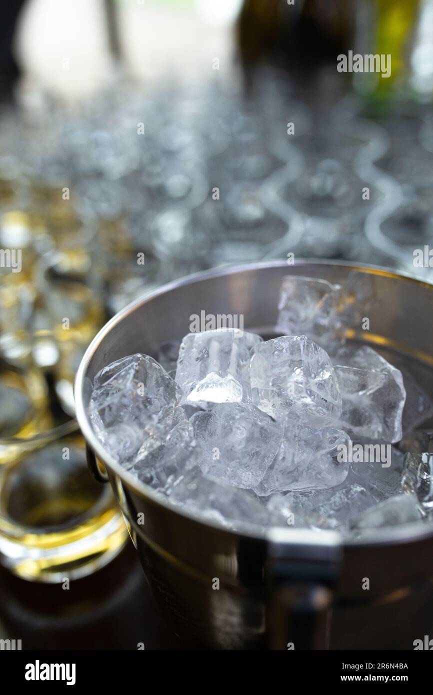 close-up of a metal ice bucket for cooling drinks Stock Photo - Alamy
