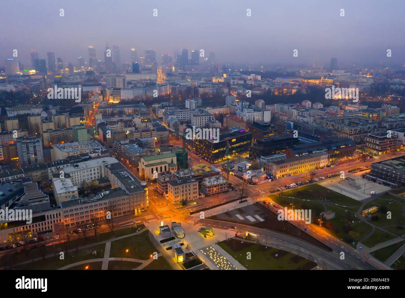 Aerial view of Warsaw at twilight Stock Photo - Alamy