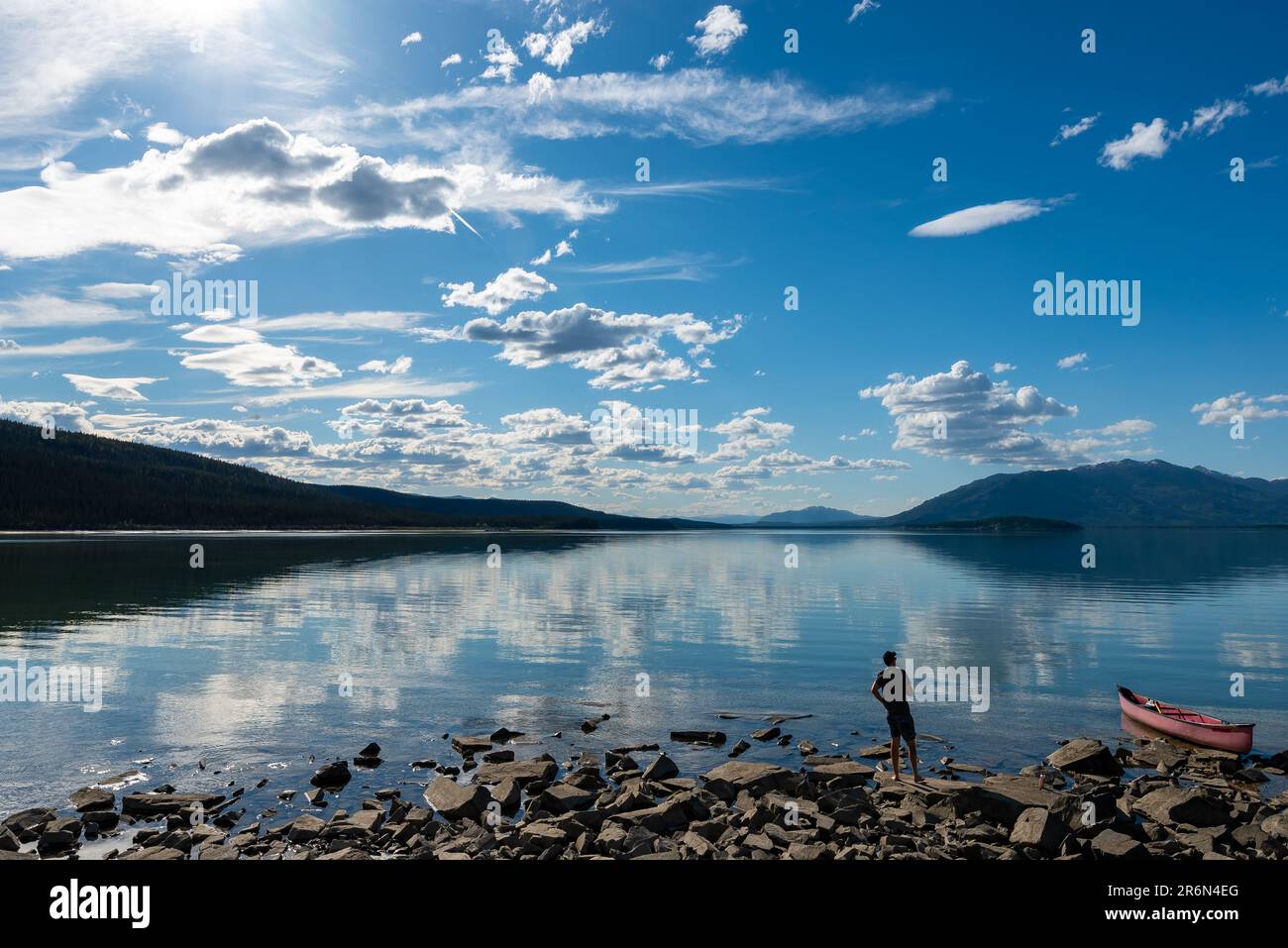 Summertime lake side in stunning Yukon Territory wilderness area with ...