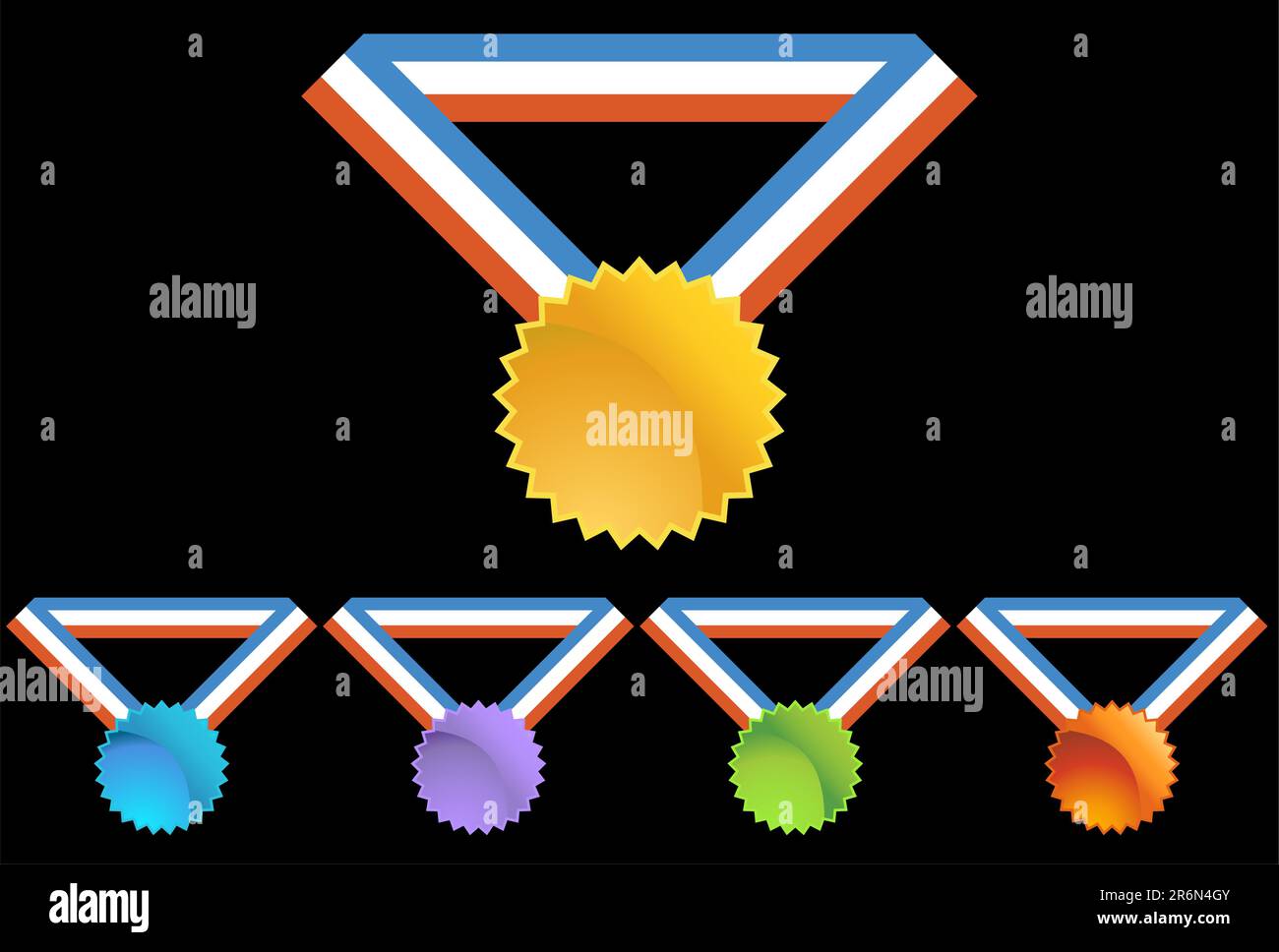 Set of 5 award medals with ribbon on black background Stock Vector ...