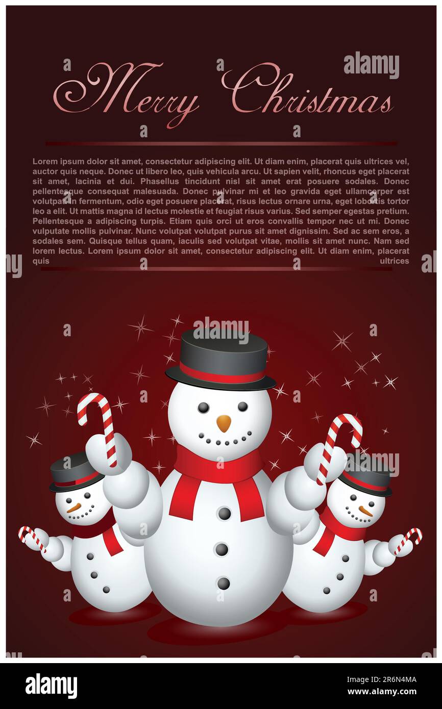 illustration of snow men with hat and stick with text template Stock ...