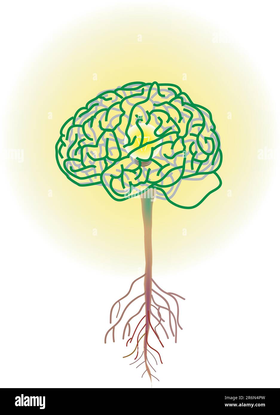 vector illustration for a brain tree, inside is a lightning bulbs ...