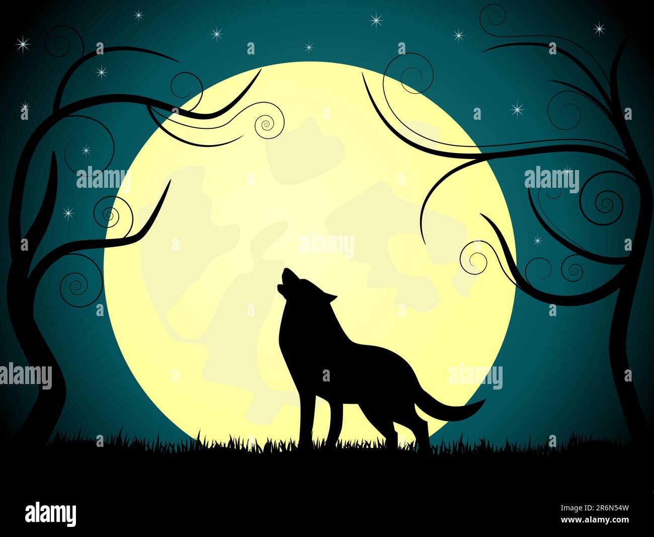Vector picture about wolf barking on the moon Stock Vector Image & Art ...