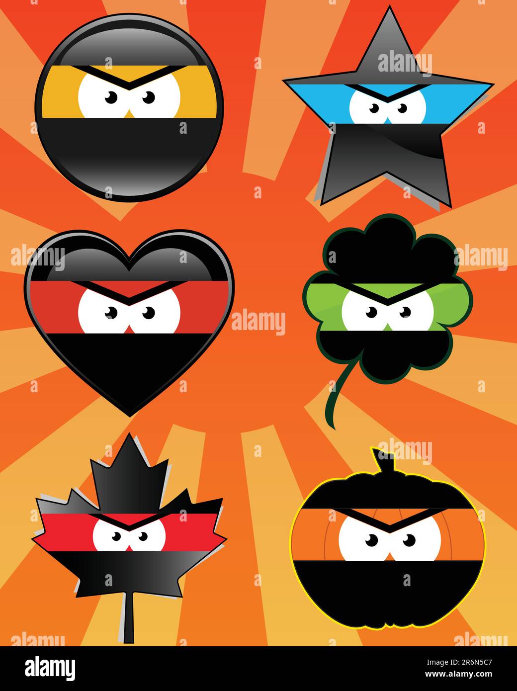 Set of 6 ninja emoticons - vector illustrations Stock Vector Image ...