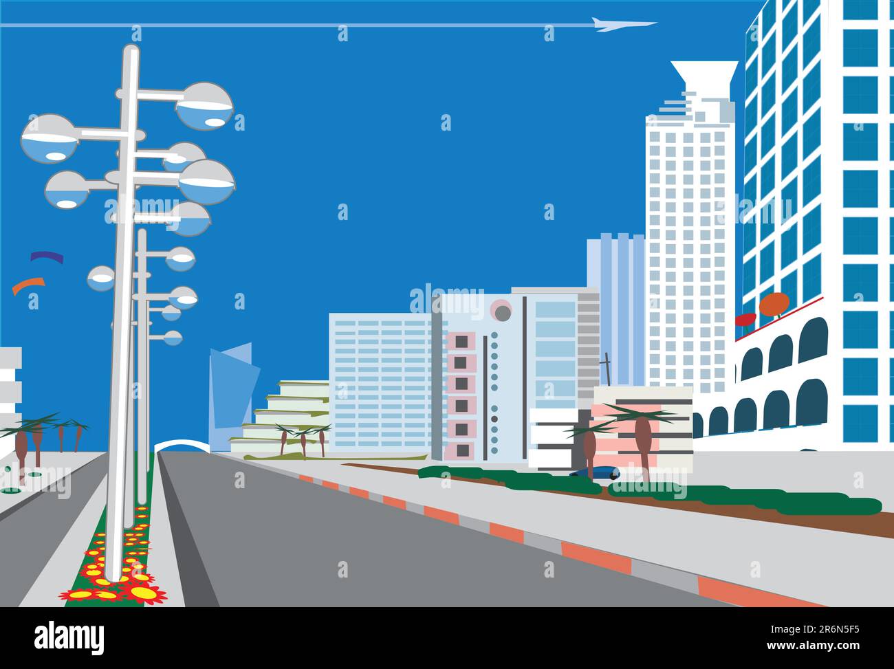 a road leads to a blue city. Vector illustration Stock Vector Image ...