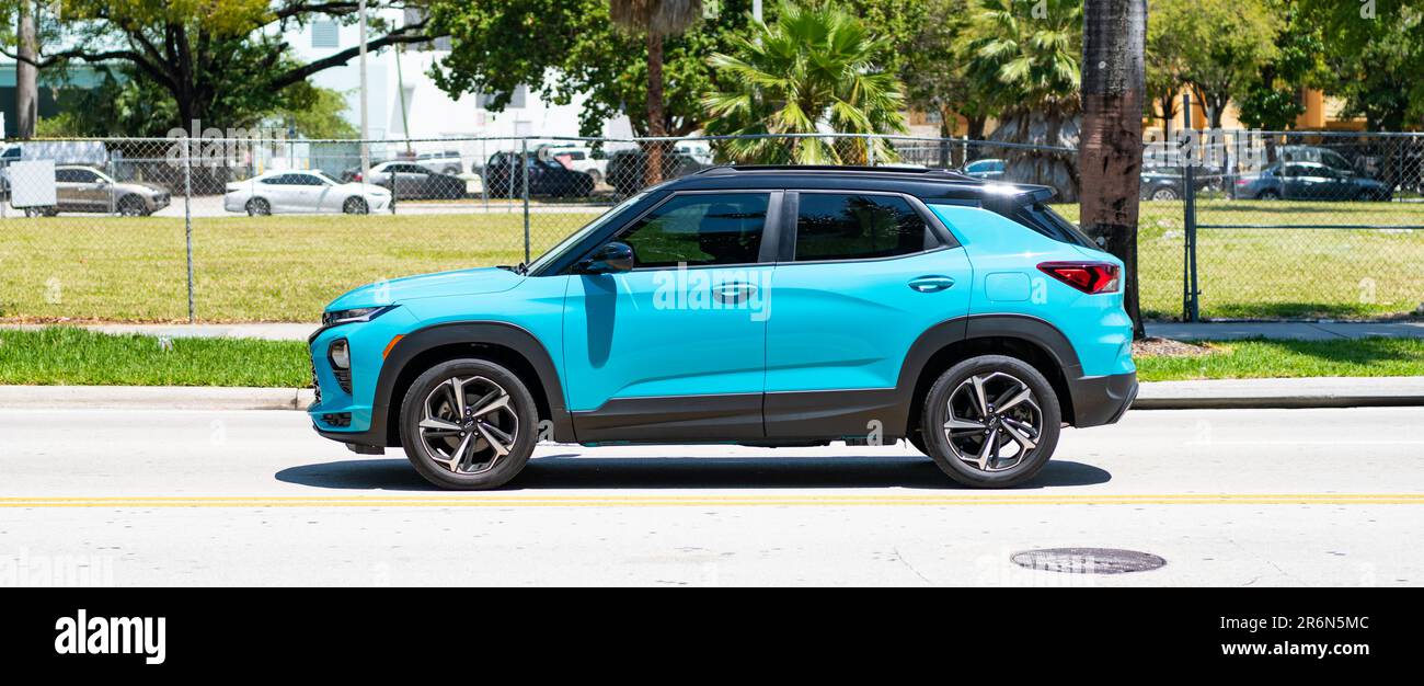 Miami Beach, Florida USA - April 15, 2021: blue chevrolet trailblazer ...