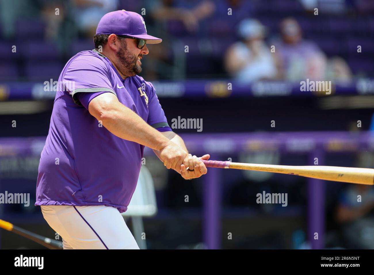 June 10, 2023: LSU assistant coach Josh Simpson hits ground balls ...
