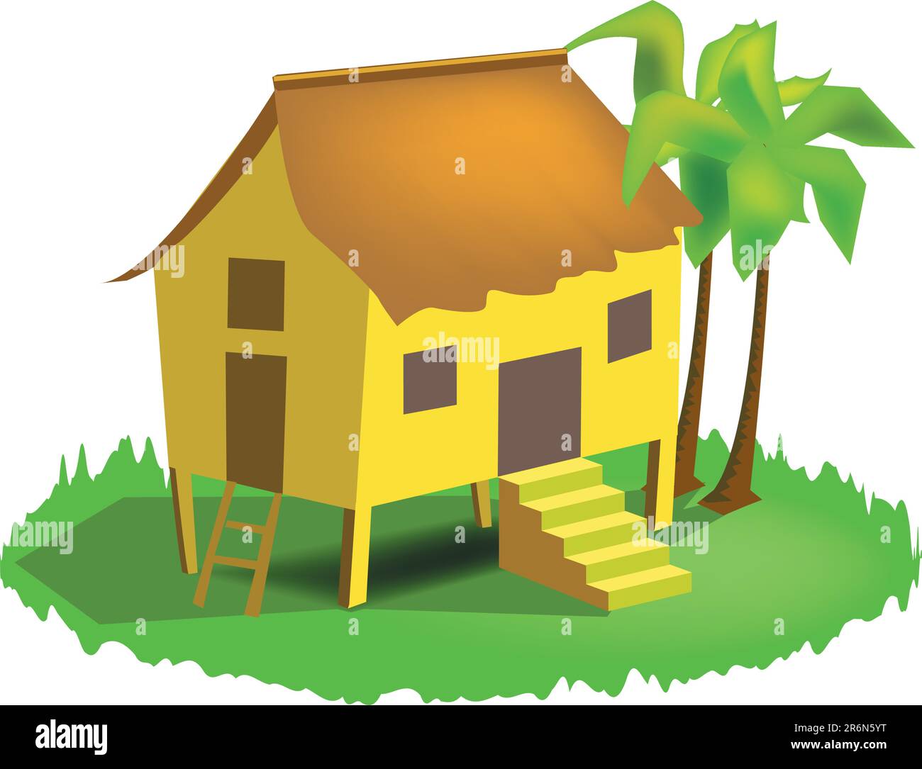 a vector illustration for a Malay style coconut leaves house, old ...