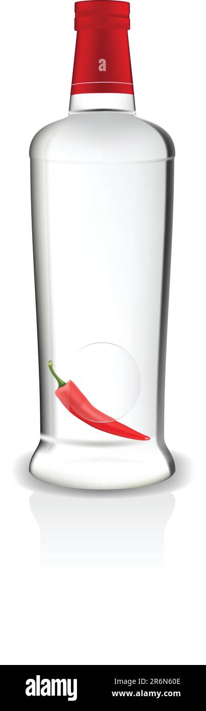 Bottle of vodka with red chili pepper inside. Vector illustration Stock ...