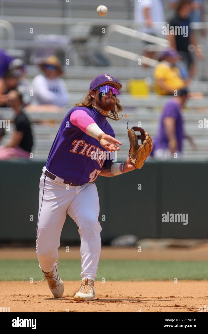 Baton Rouge, LA, USA. 10th June, 2023. LSU third baseman Tommy White ...