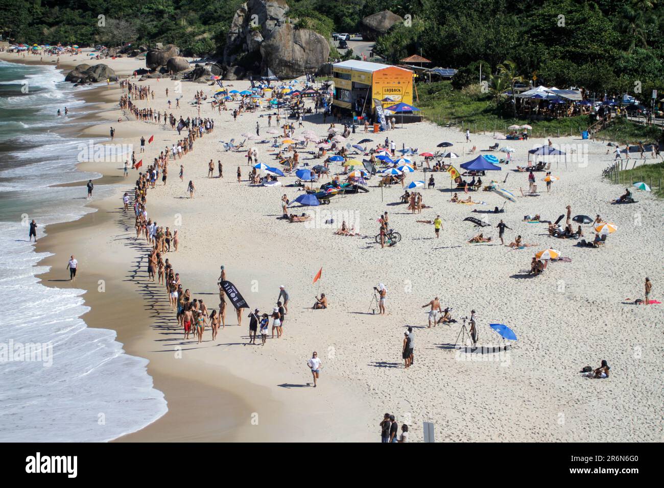 Rio De Janeiro, Brazil. 10th June, 2023. Surfers and beachgoers in a ...