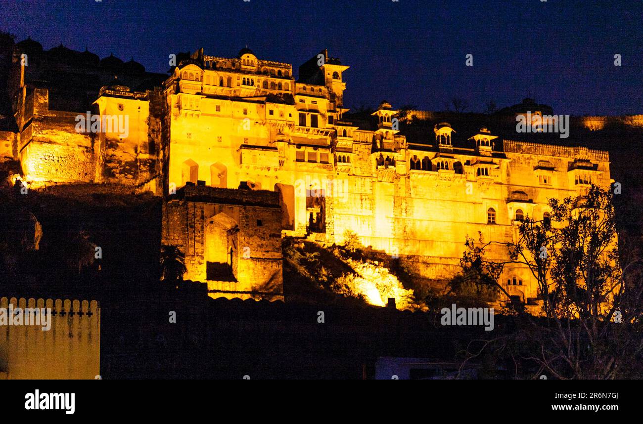 Palace of Bundi by night, Bundi, Rajasthan, India, Asia Stock Photo - Alamy