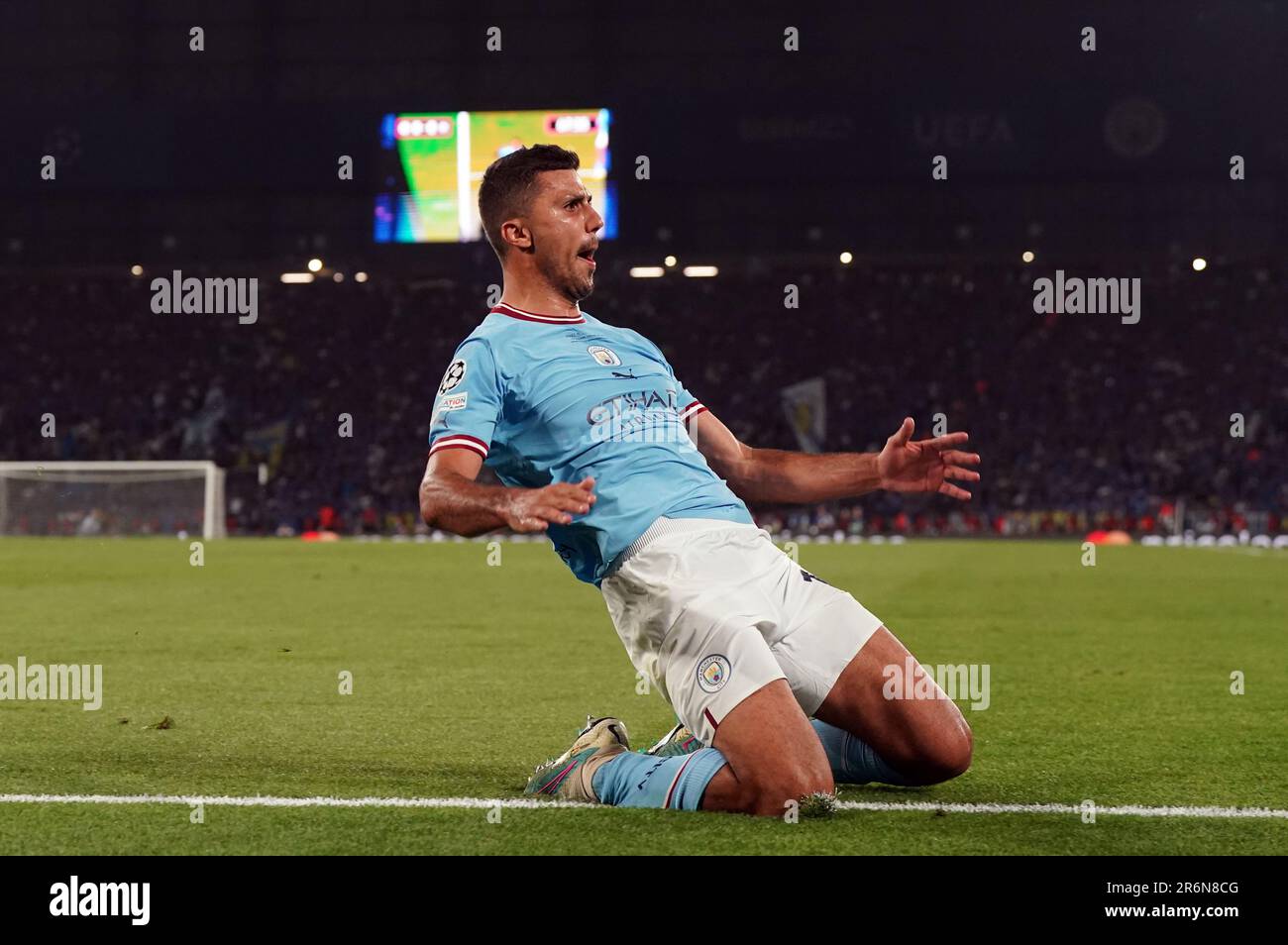 Manchester City's Rodri celebrates scoring the opening goal during the ...