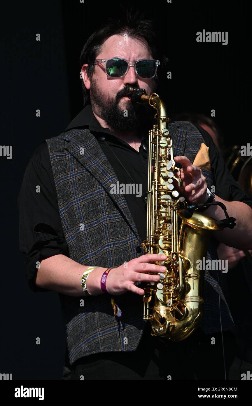 London, UK. 10th June, 2023. Dutty Moonshine Big Band performs at the ...