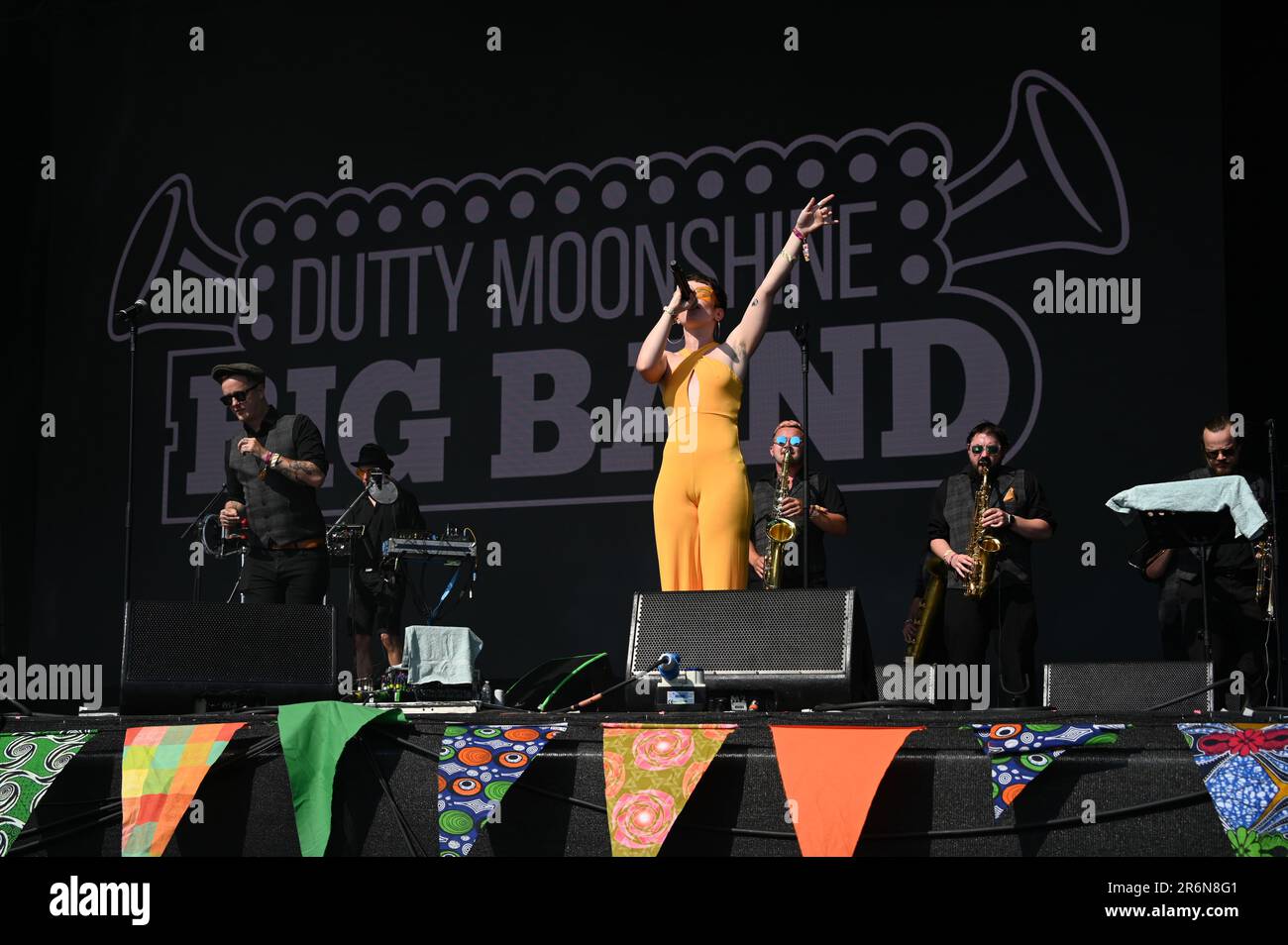 London, UK. 10th June, 2023. Dutty Moonshine Big Band performs at the ...