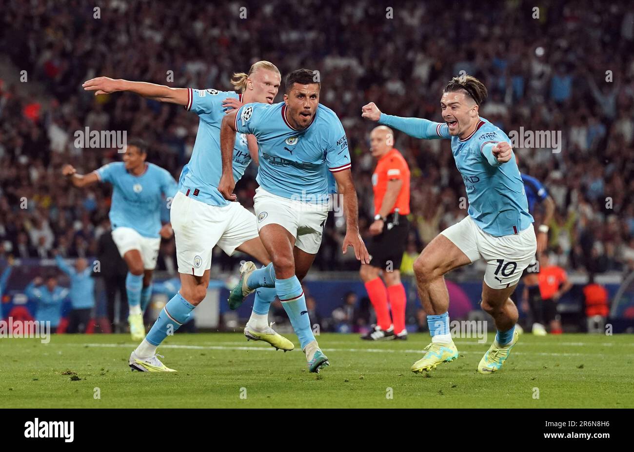 Manchester City's Rodri celebrates scoring the opening goal during the ...