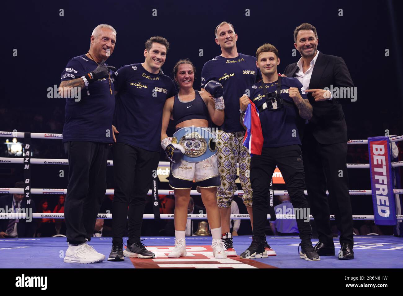Ellie Scotney posing with her belt and coaching team following the IBF ...