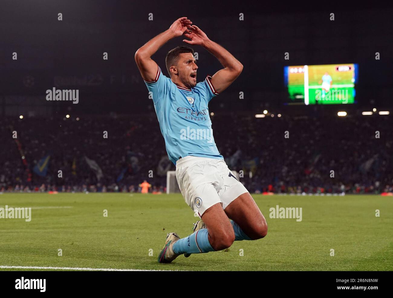 Manchester City's Rodri celebrates scoring the opening goal during the ...