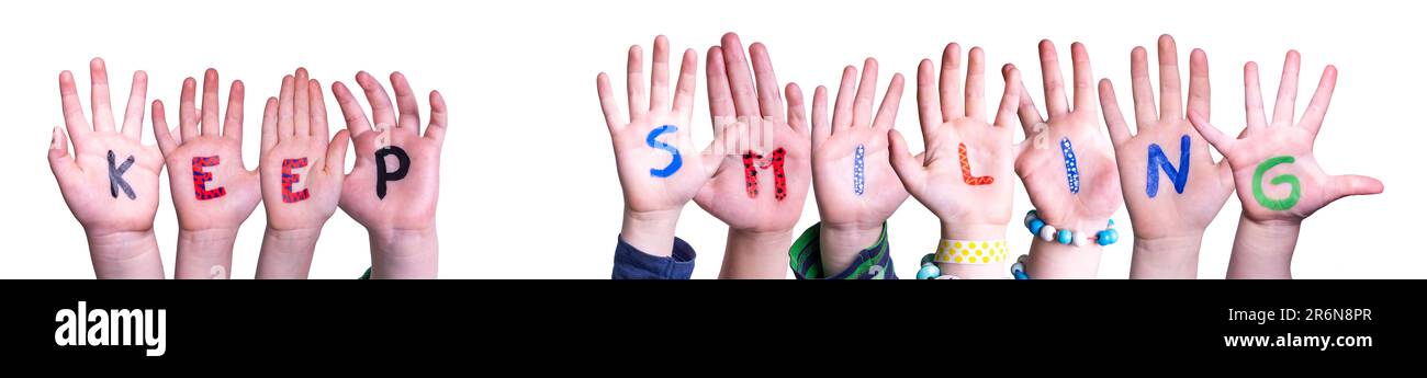 Children Hands Building Word Keep Smiling, Isolated Background Stock ...