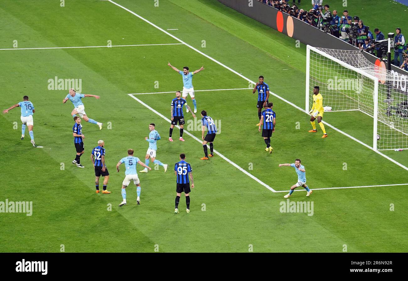Manchester City's Rodri celebrates scoring the opening goal during the ...